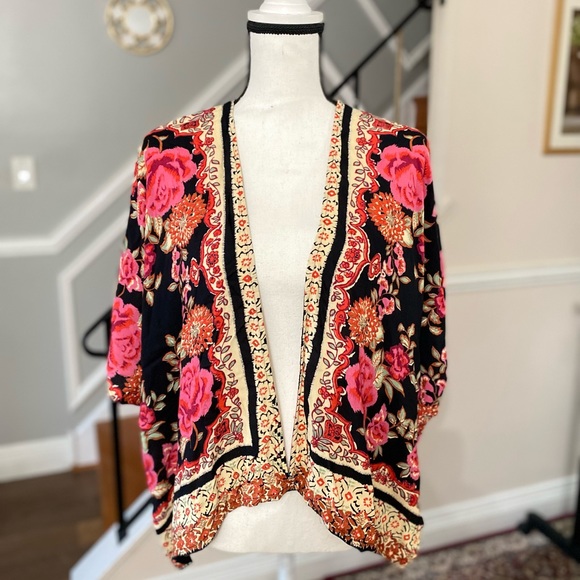 Angie | Swim | Angie Black And Red Floral Kimono | Poshmark